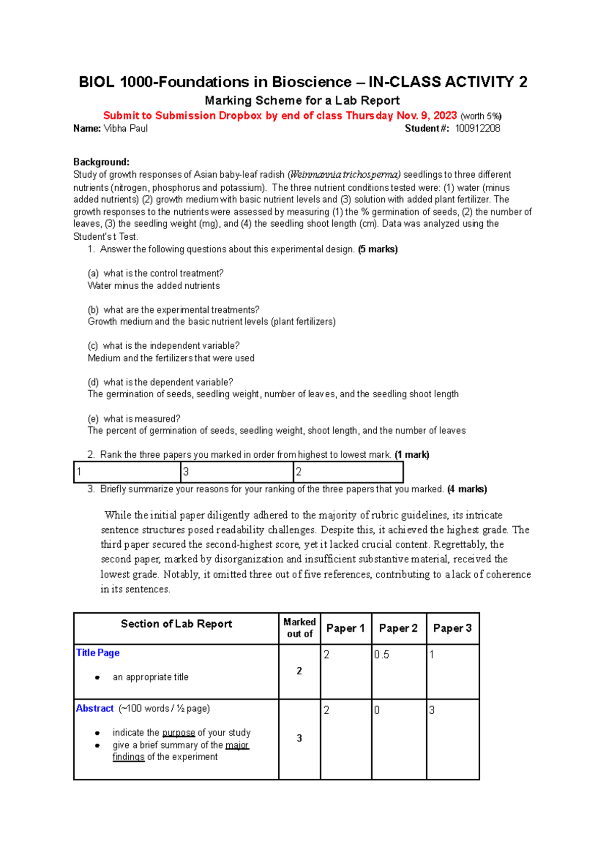 Foundations in Bioscience IN- Class Activity 2 (1) - BIOL 1000 ...