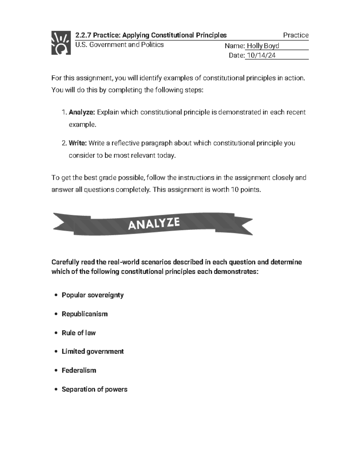 2.2.7 Practice - Applying Constitutional Principles (Practice) - 2.2 ...