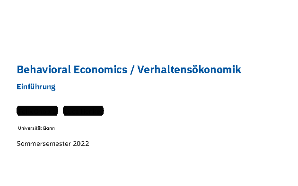 0 Einleitung Folien - Behavioral Economics / Verhaltensökonomik ...