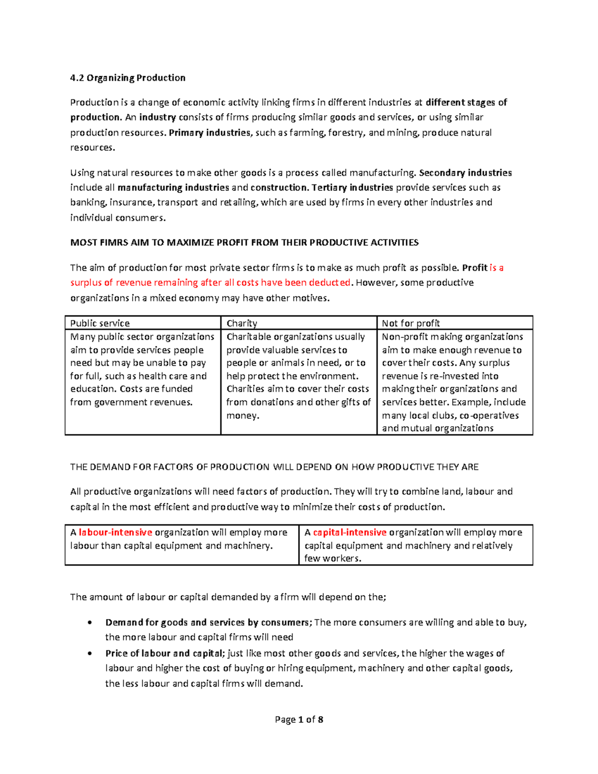 4 - all you need to know about econ - 4 Organizing Production ...
