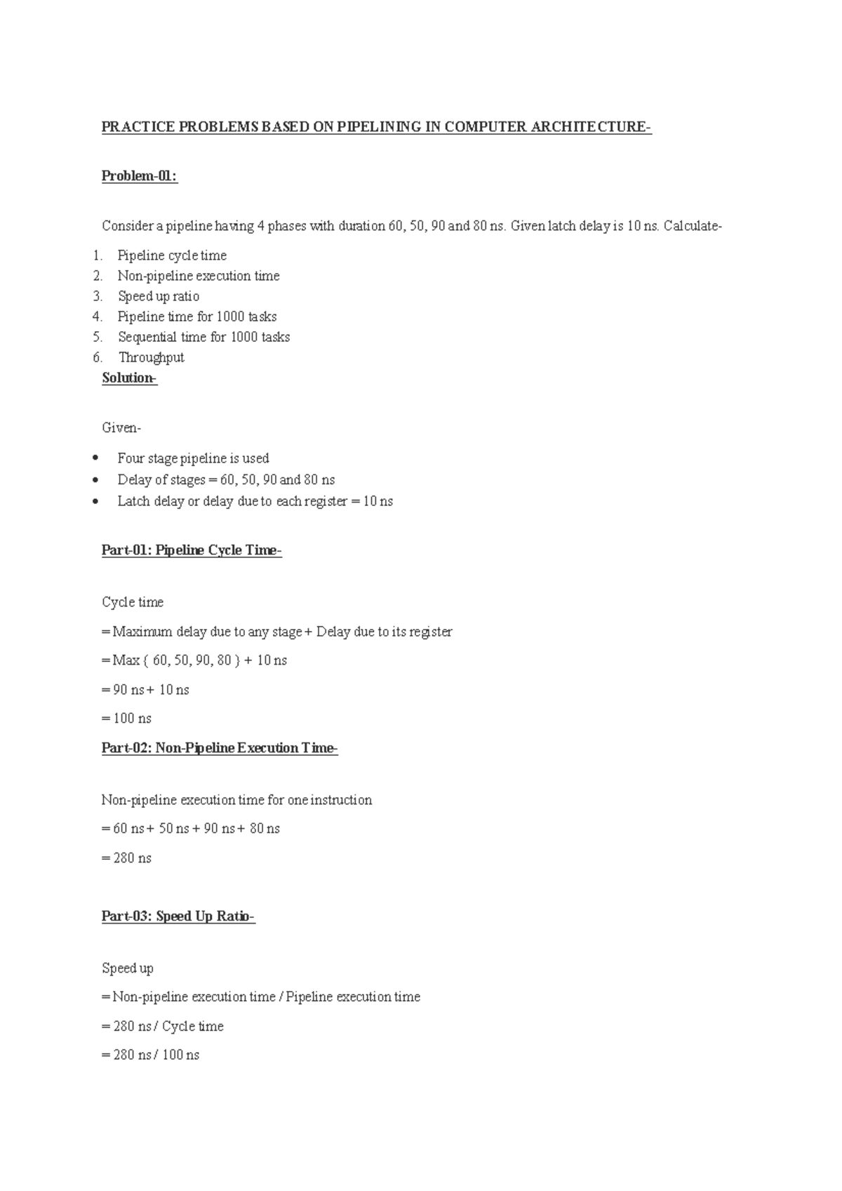 Pipelining Numericals - PRACTICE PROBLEMS BASED ON PIPELINING IN COMPUTER ARCHITECTURE- Problem ...