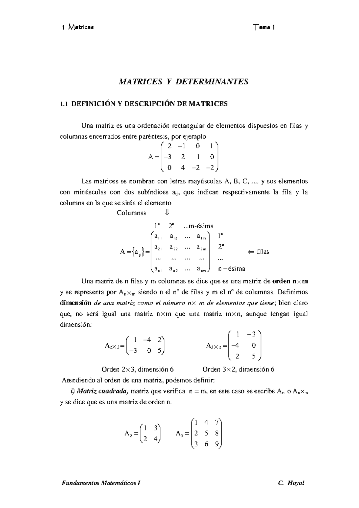 Matrices carlos 0910 - MATRICES Y DETERMINANTES 1 DEFINICIÓN Y ...