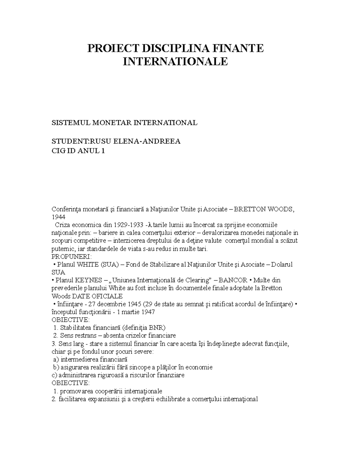 Proiect Disciplina Finante Internationale - PROIECT DISCIPLINA FINANTE ...