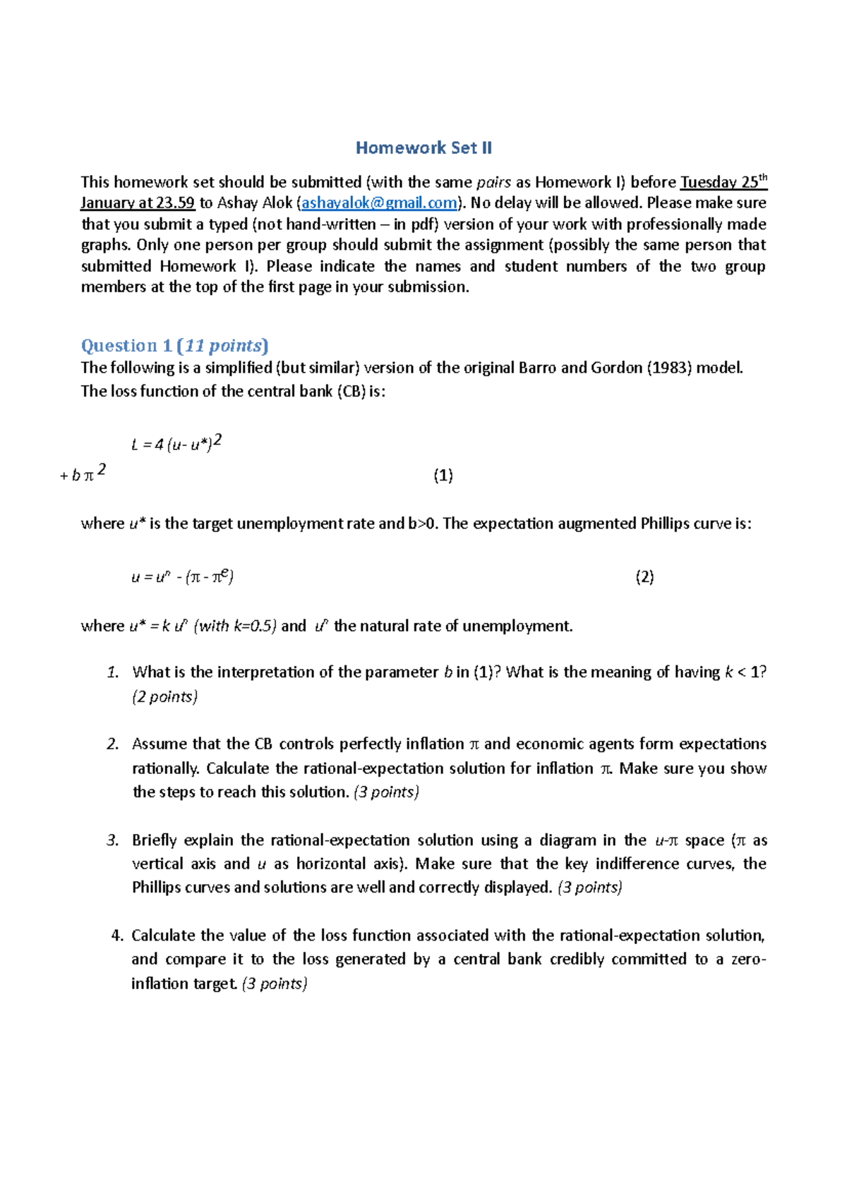 Homework Set II - Extra exercises - Homework Set II This homework set ...