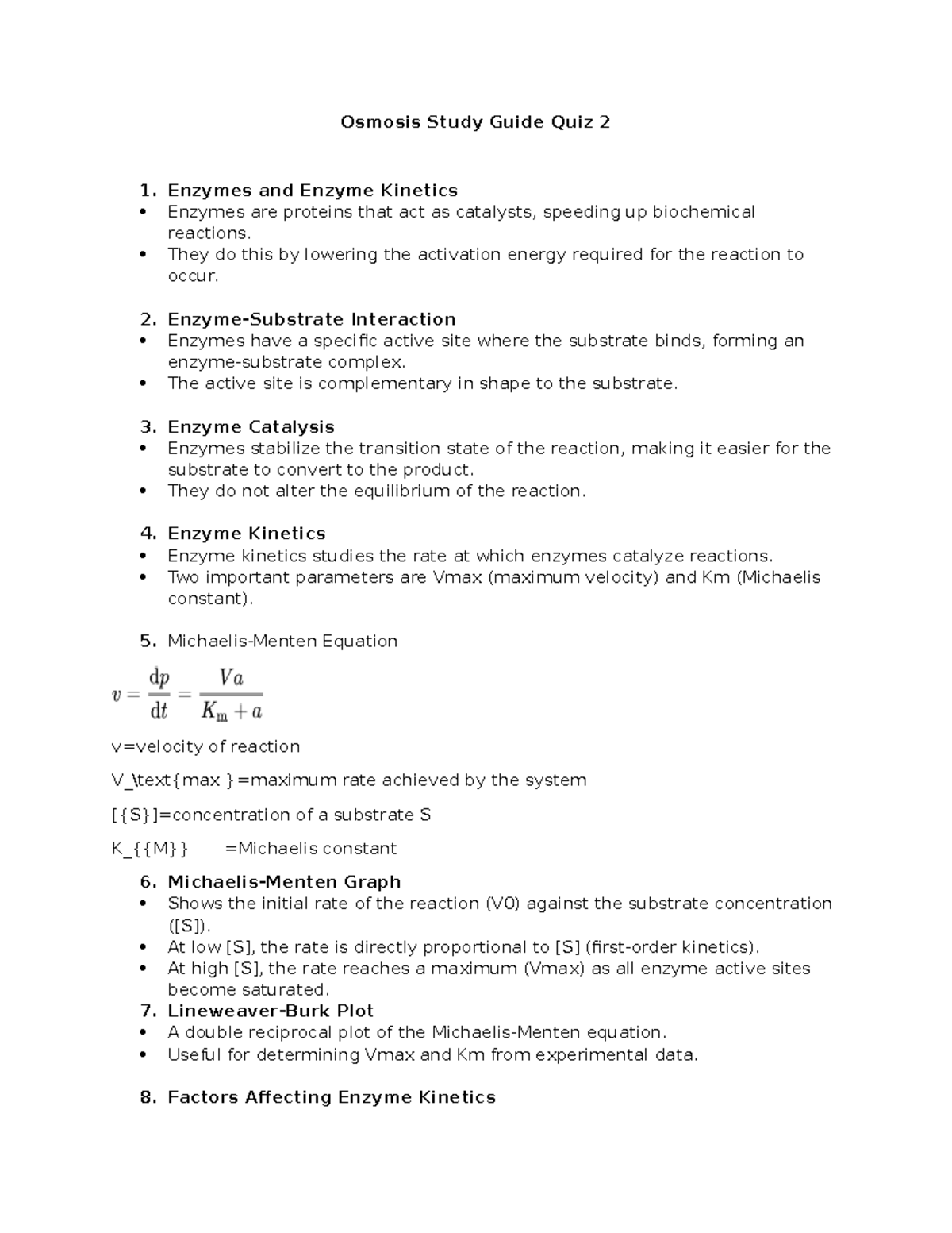 Quiz 2 Osmosis Study Guide - Osmosis Study Guide Quiz 2 Enzymes and ...