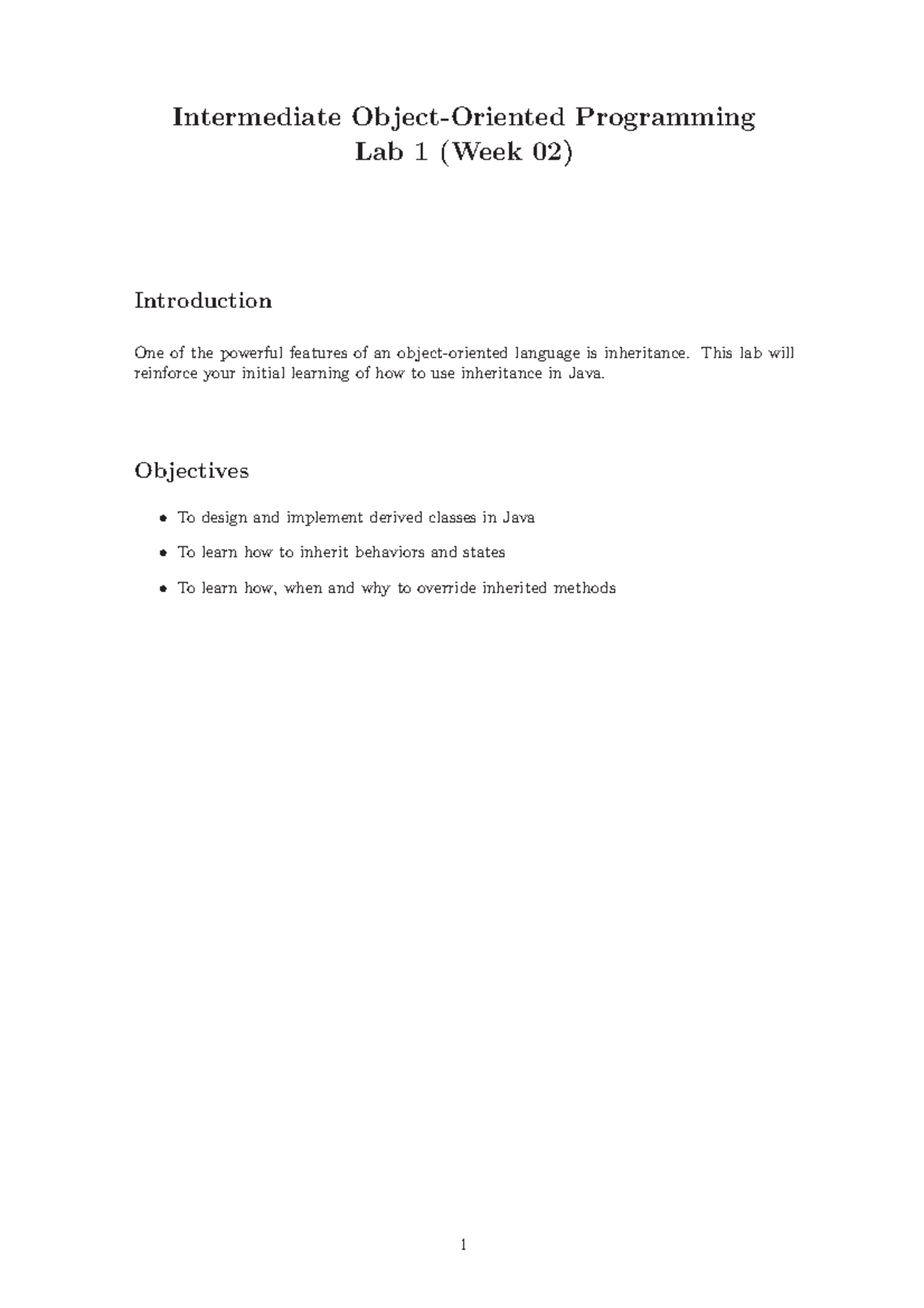 Lab01 2017 07 27 - tut work - Intermediate Object-Oriented Programming Lab 1 (Week 02 ...