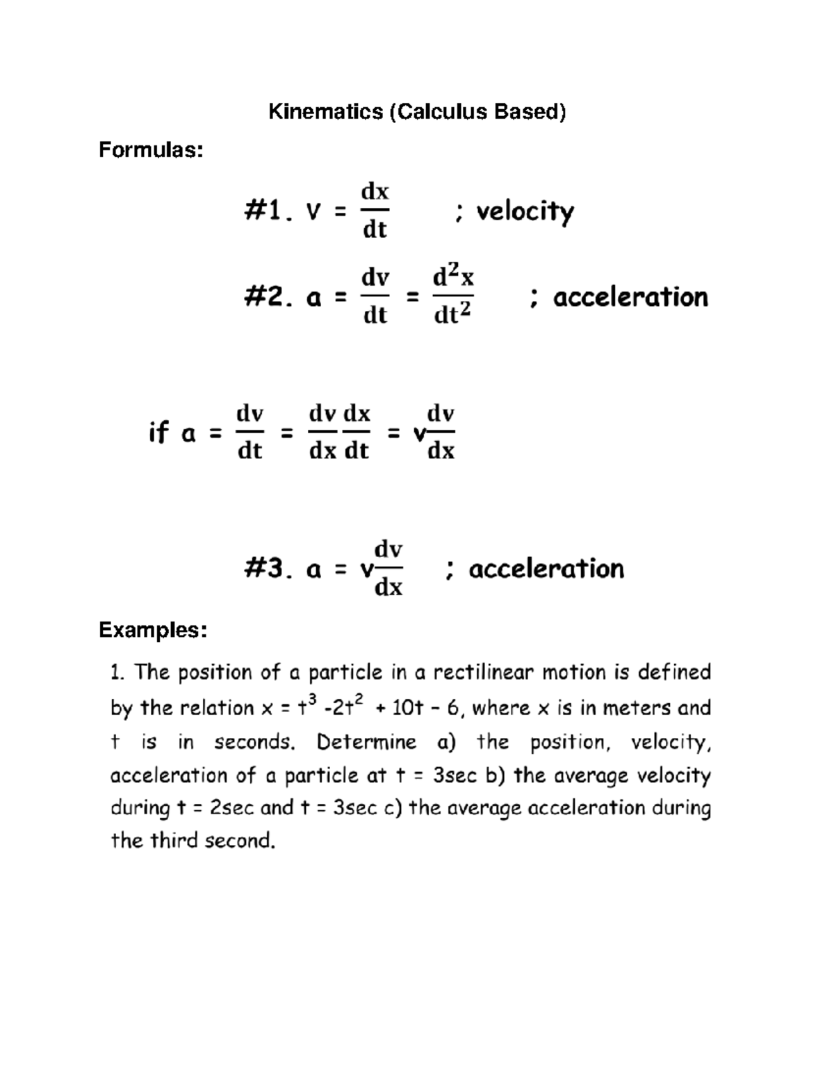 PHYSICS FOR ENGINEERS NOTES. - Applied Physics - Kinematics (Calculus ...