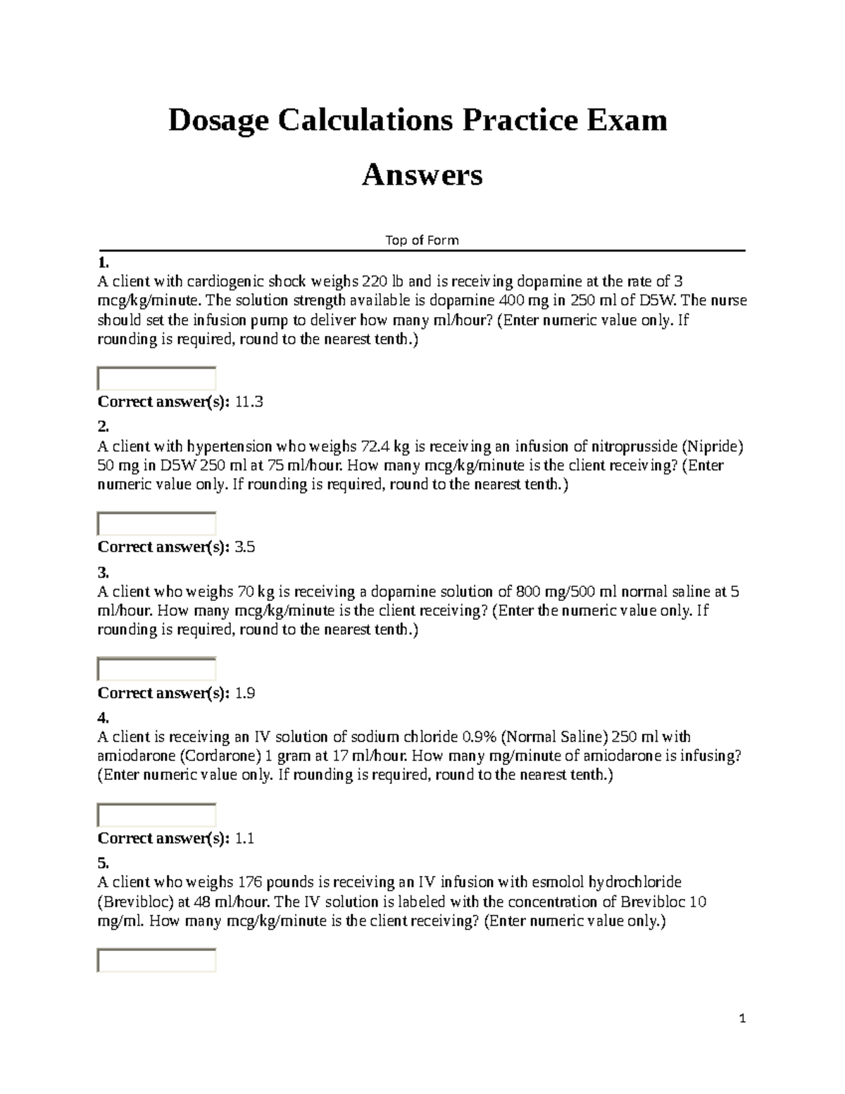 Dosage Calculations Practice Exam Answers - Dosage Calculations ...