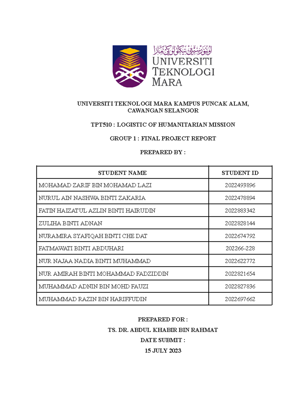 Final Report Example - jdsdksahaj.nd - UNIVERSITI TEKNOLOGI MARA KAMPUS ...