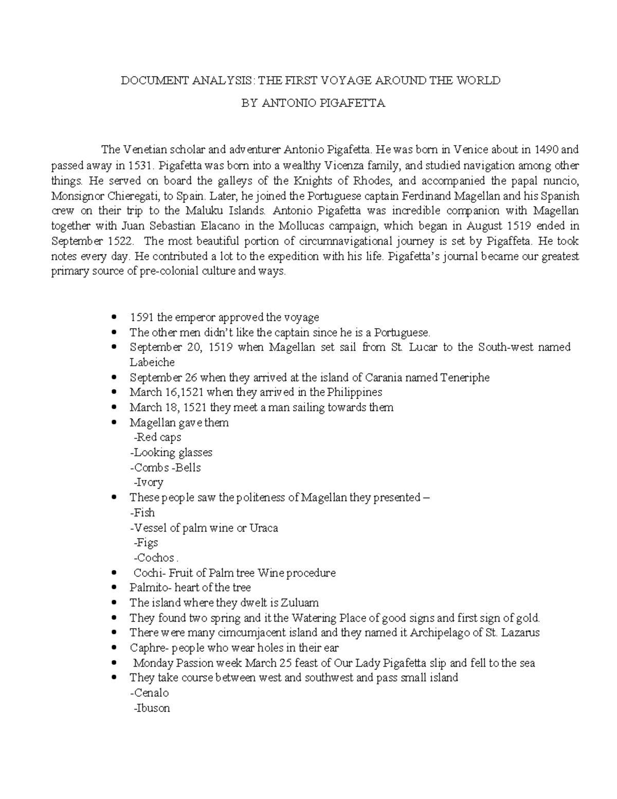 Document Analysis - HISTORY - DOCUMENT ANALYSIS: THE FIRST VOYAGE ...