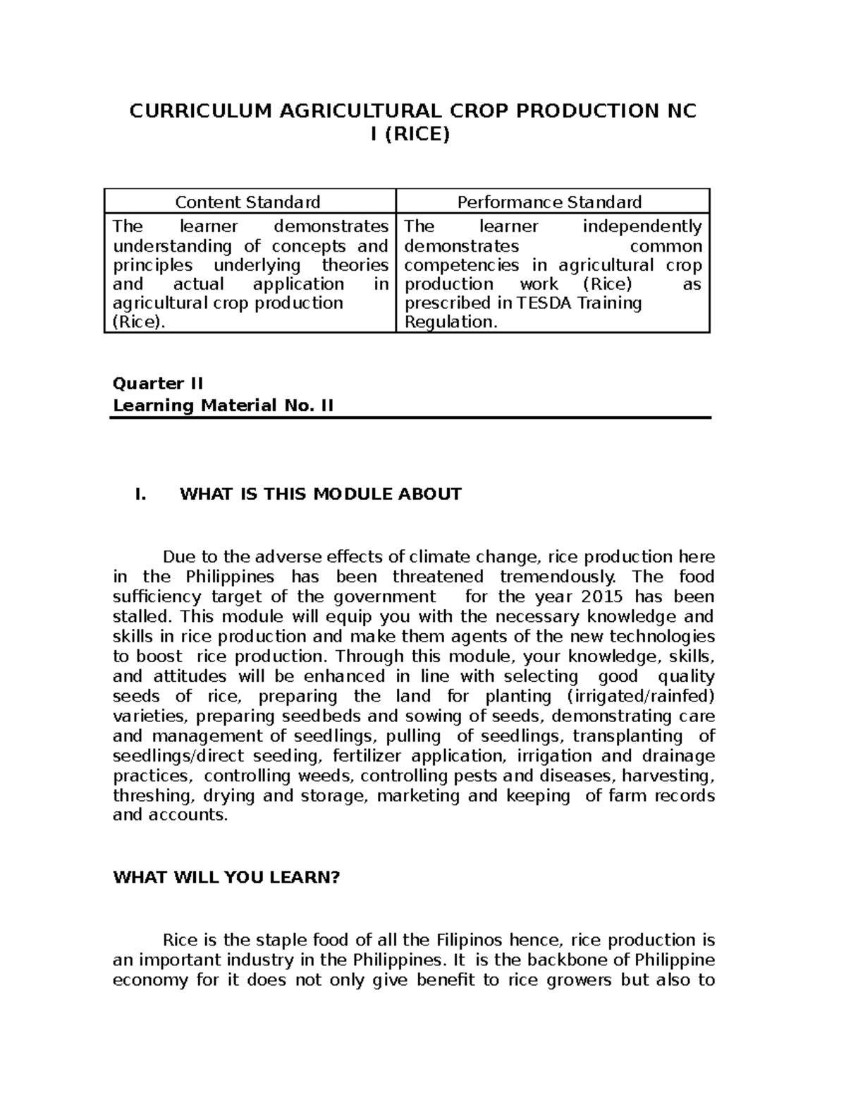 Curriculum Agricultural CROP Production NC I - CURRICULUM AGRICULTURAL ...