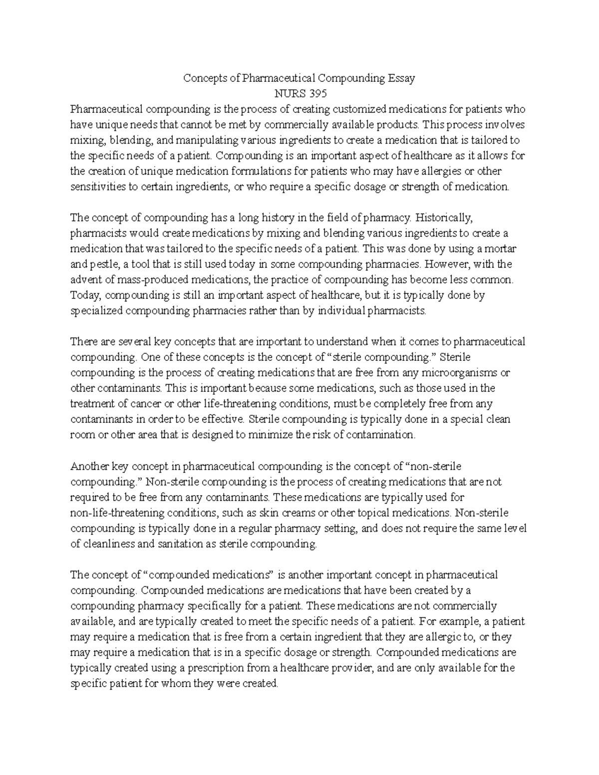 Concepts of Pharmaceutical Compounding Essay - This process involves ...