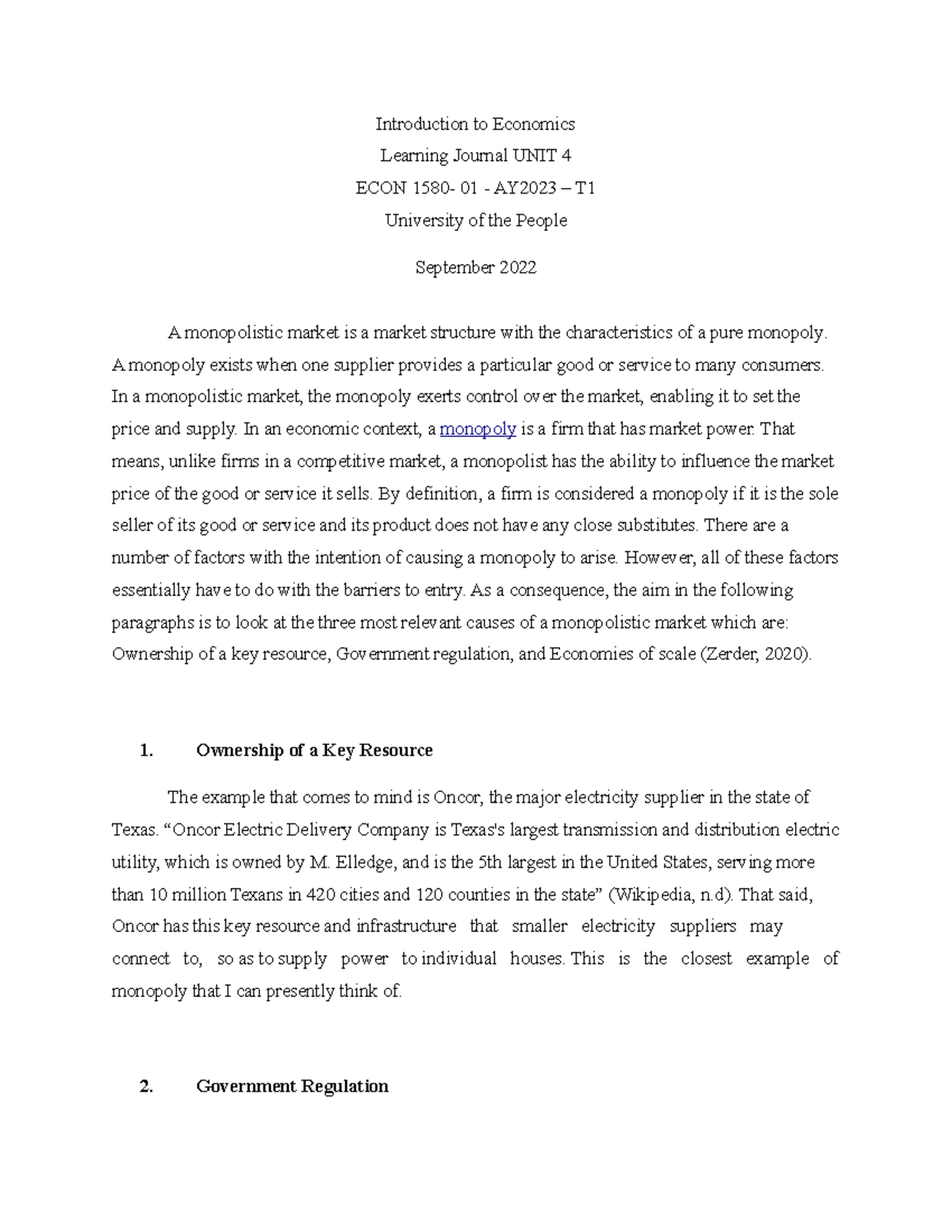 Learning Journal - Introduction to Economics Learning Journal UNIT 4 ...