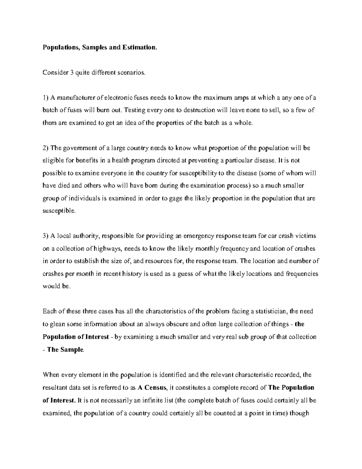 Lecture notes, lecture 4 - population, samples and estimation ...