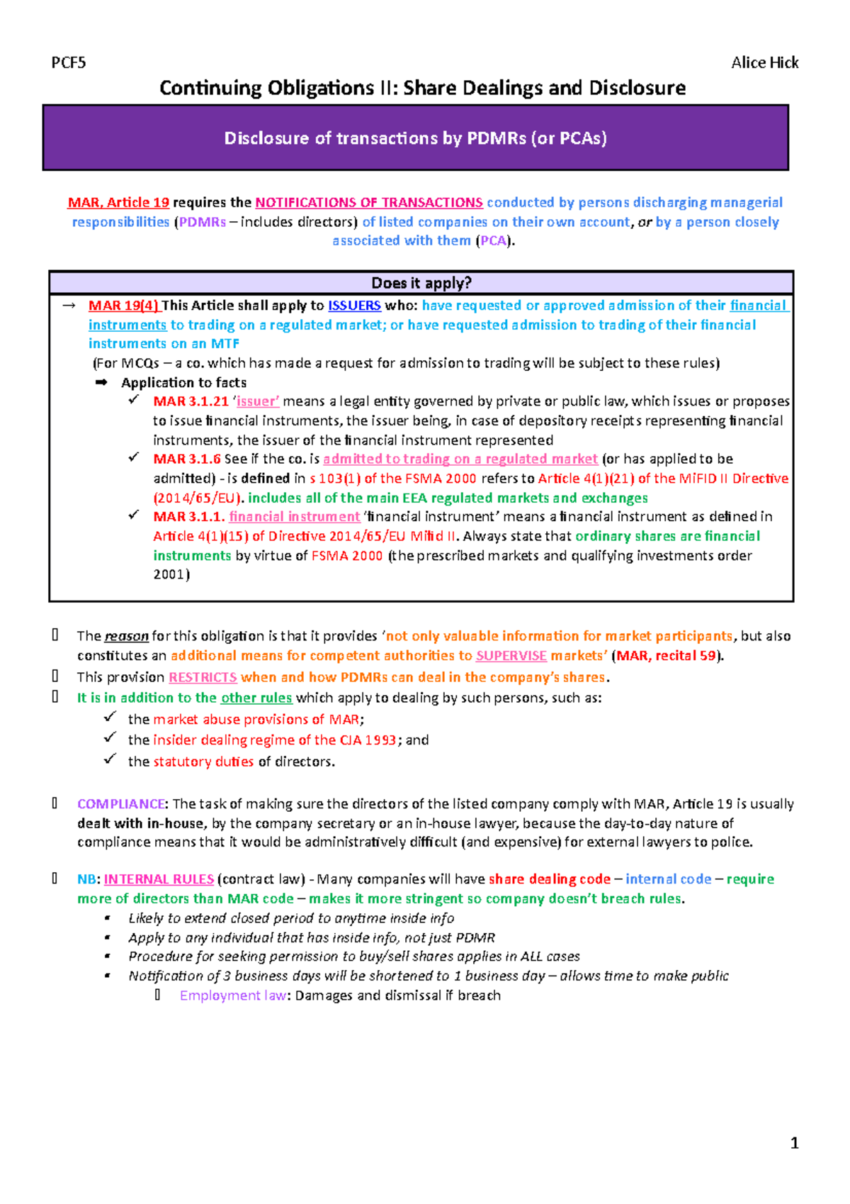 PCF WS5 - PCF WS5 - Continuing Obligations II: Share Dealings and ...