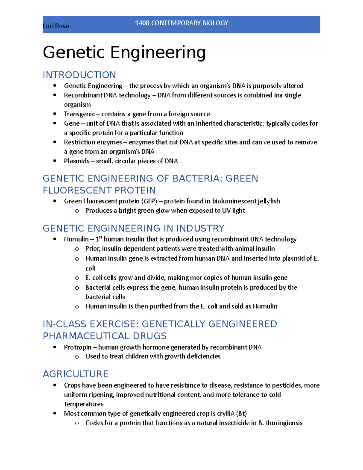 Lab 6 - Genetic Engineering - BIO 134 - SHSU - Studocu