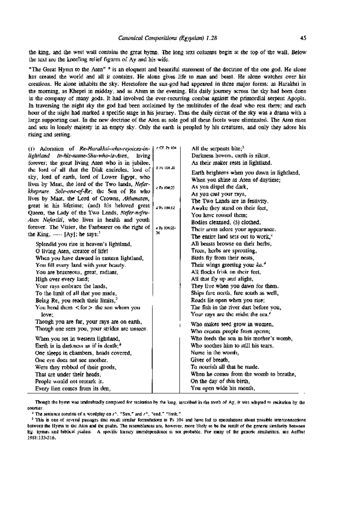 Hymn to the Aten - blah - Canonical Compositions (Egyptian) 1 45 the ...
