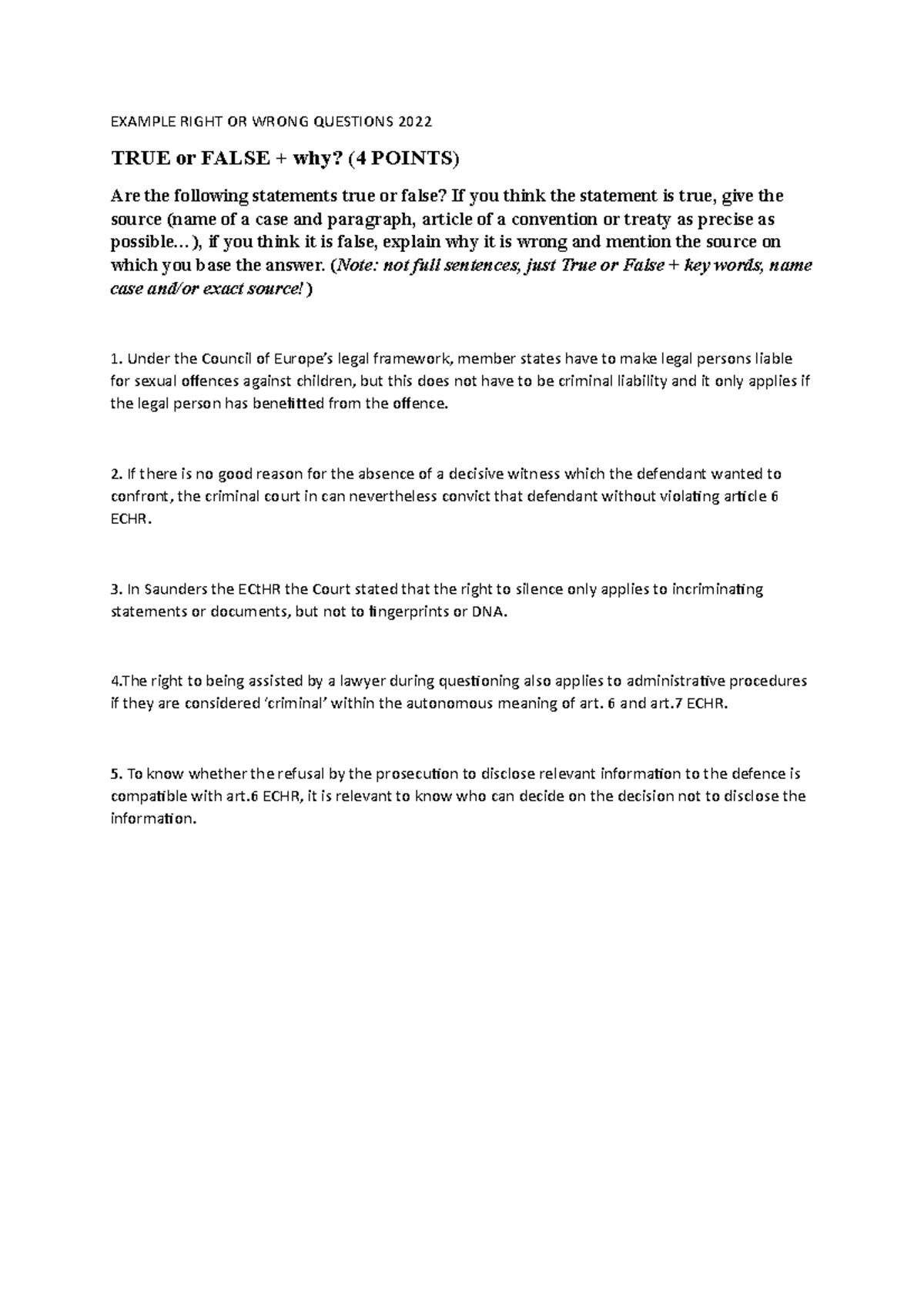 Example Right OR Wrong Questions 2022 1 - EXAMPLE RIGHT OR WRONG ...