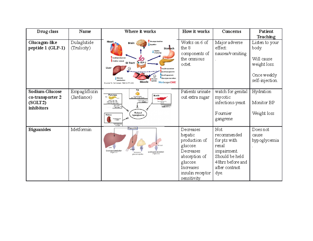 Diabetic Med Chart - Drug class Name Where it works How it works ...