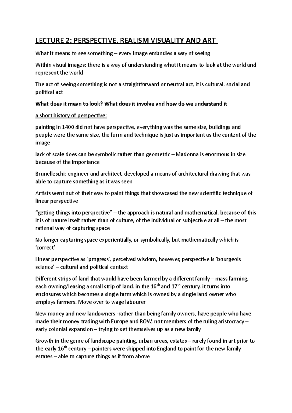 Lecture 2 - perspective, realism and art - LECTURE 2: PERSPECTIVE ...