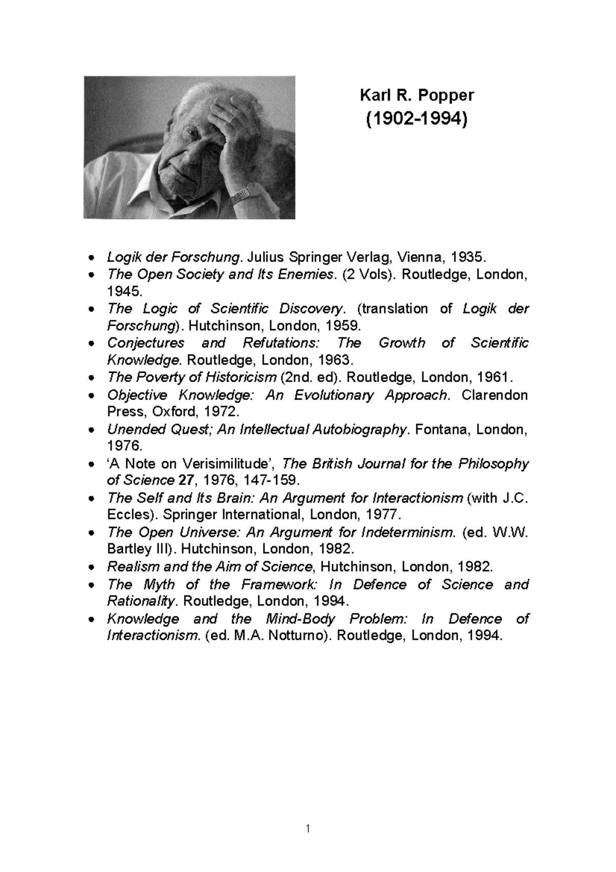 Popper curso carlos muñoz - Karl R. Popper (1902-1994) Logik der ...