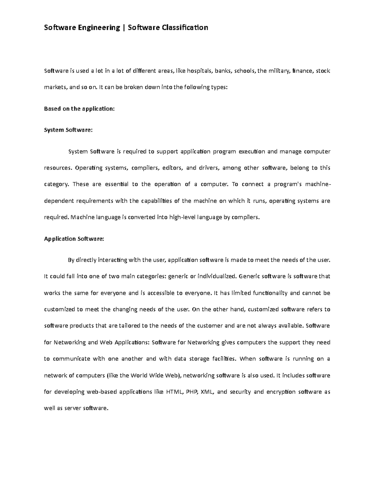 Classification of Software in Software Engineering - Software ...