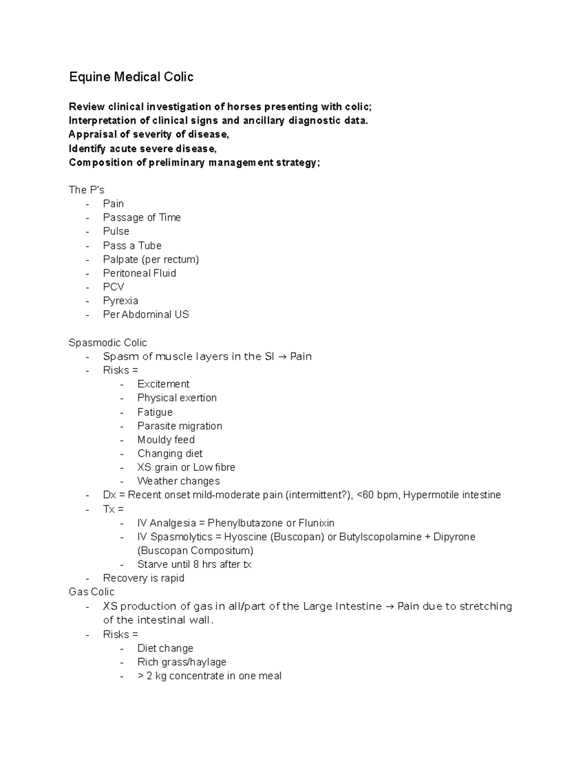 Equine Medical Colic 1 - Spasmodic Colic, Impactions Choke - Equine ...