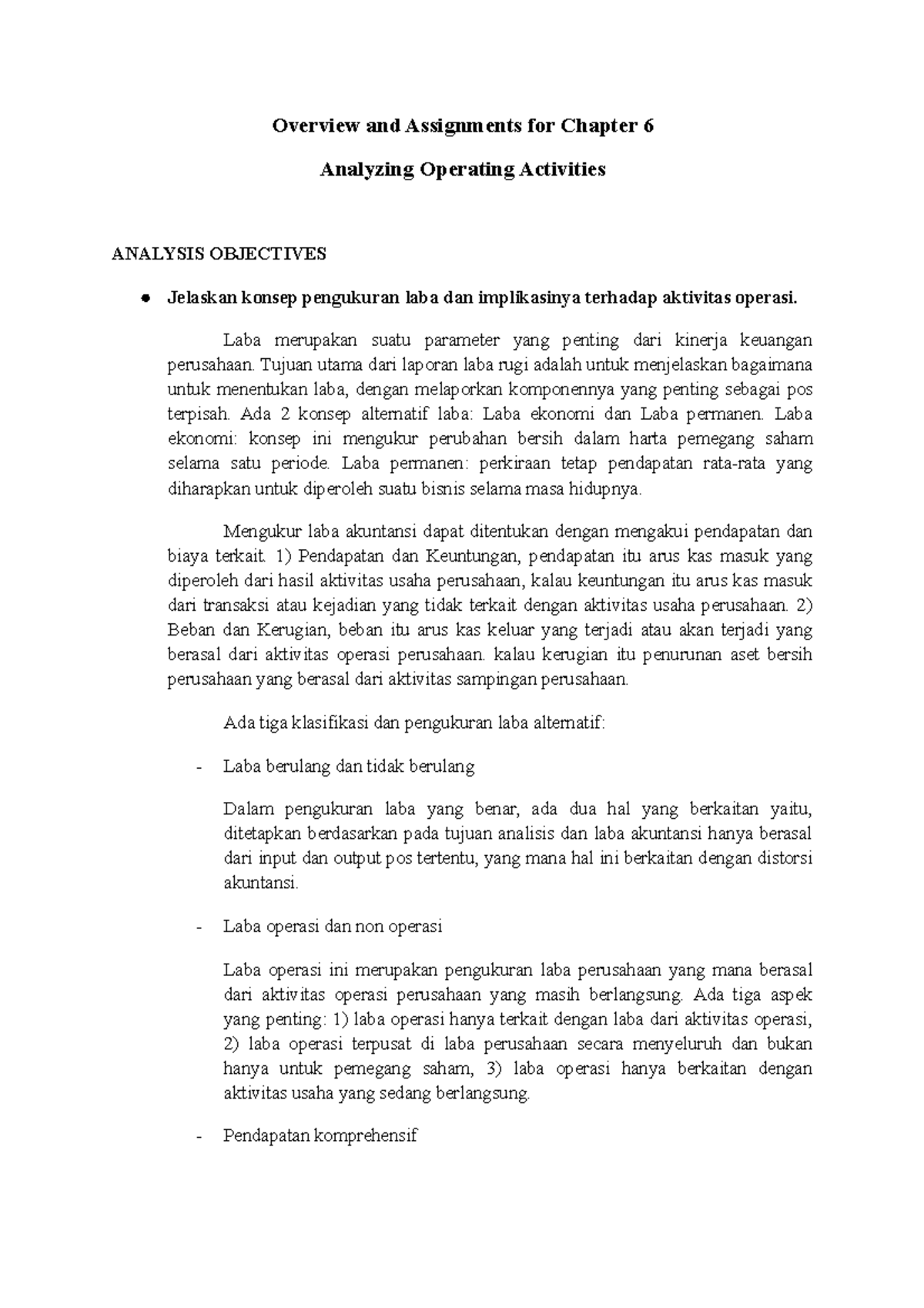 ALK - CH 6 - Analyzing Operating Activities - Overview and Assignments ...