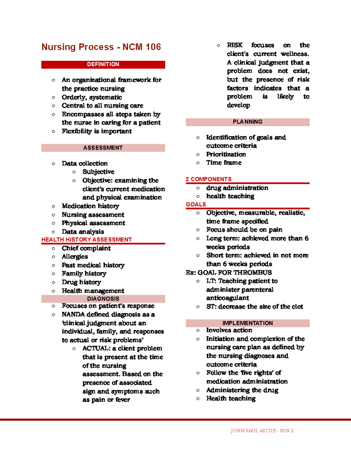 Pharma-MT - notes - Nursing Process - NCM 106 DEFINITION An ...