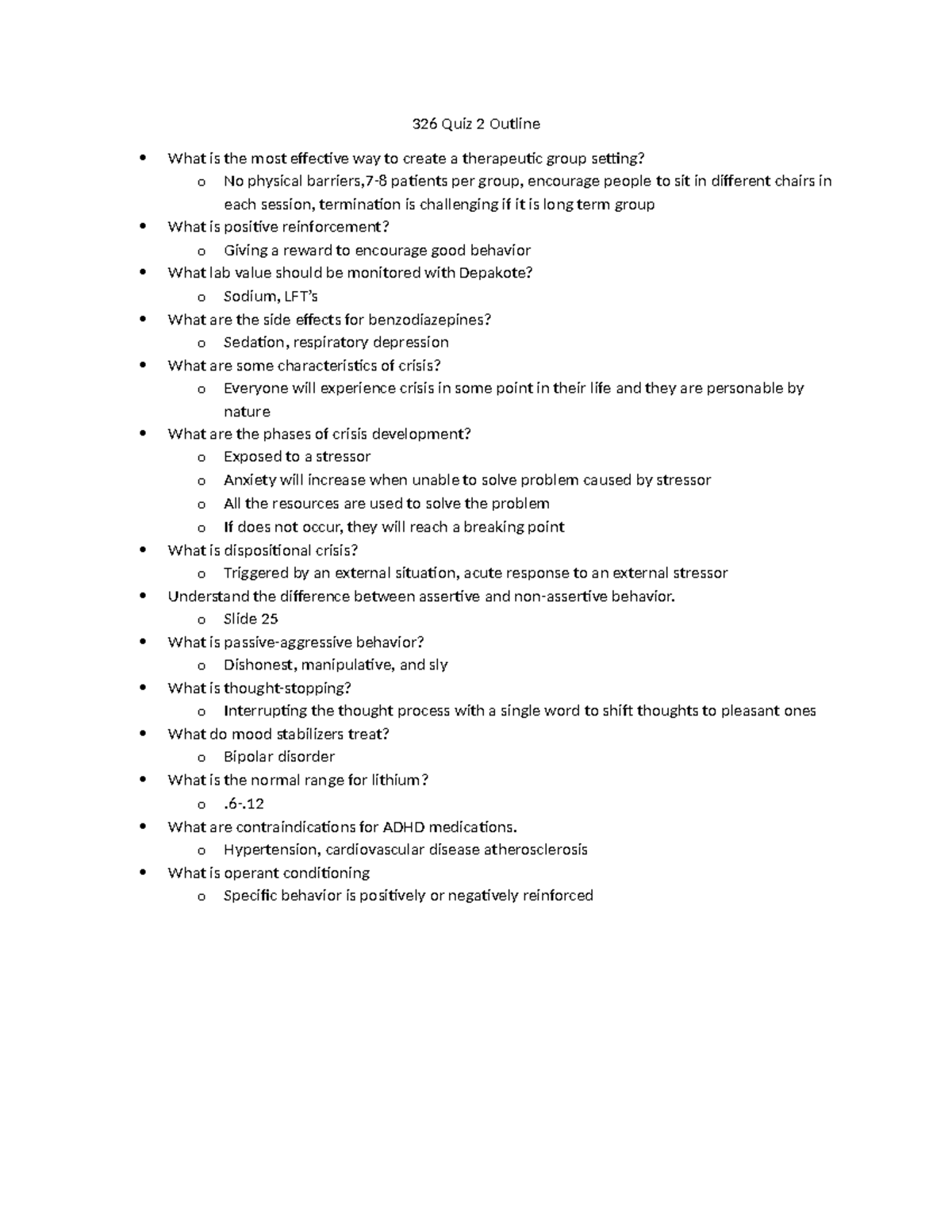 Mental Health QUIZ 2 Outline - 326 Quiz 2 Outline What is the most ...