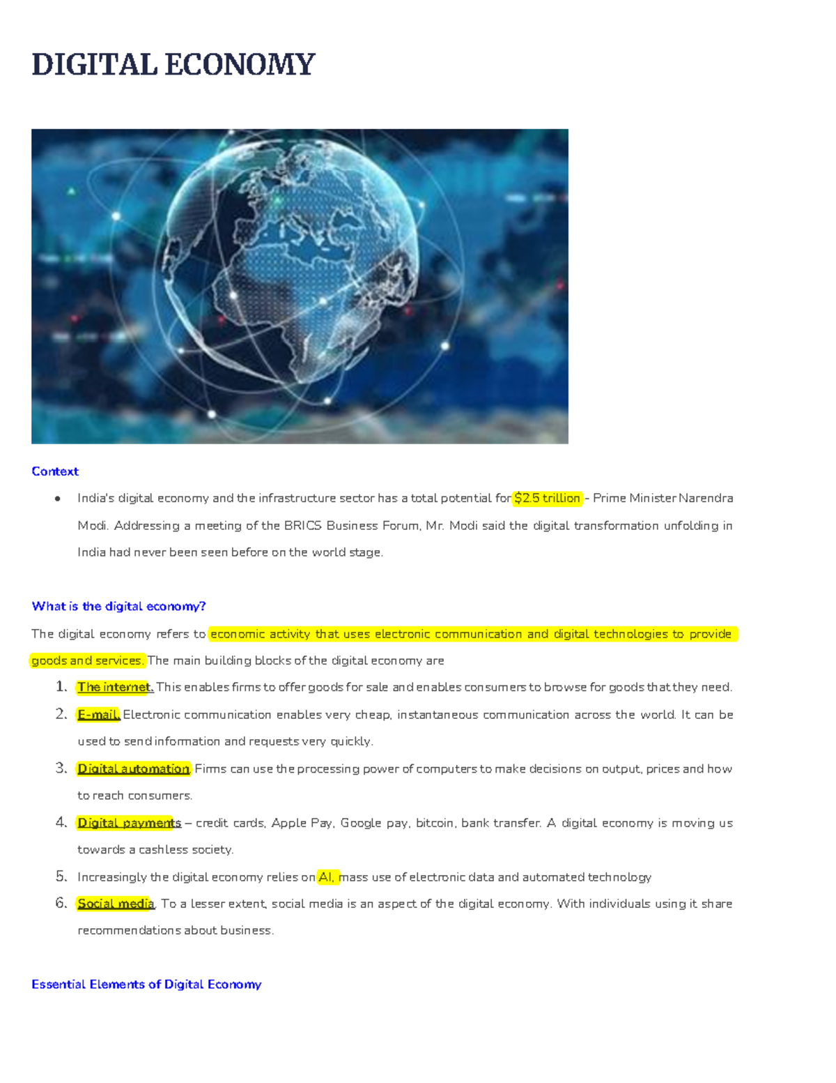 Digital Economy - DIGITAL ECONOMY Context India9s digital economy and ...