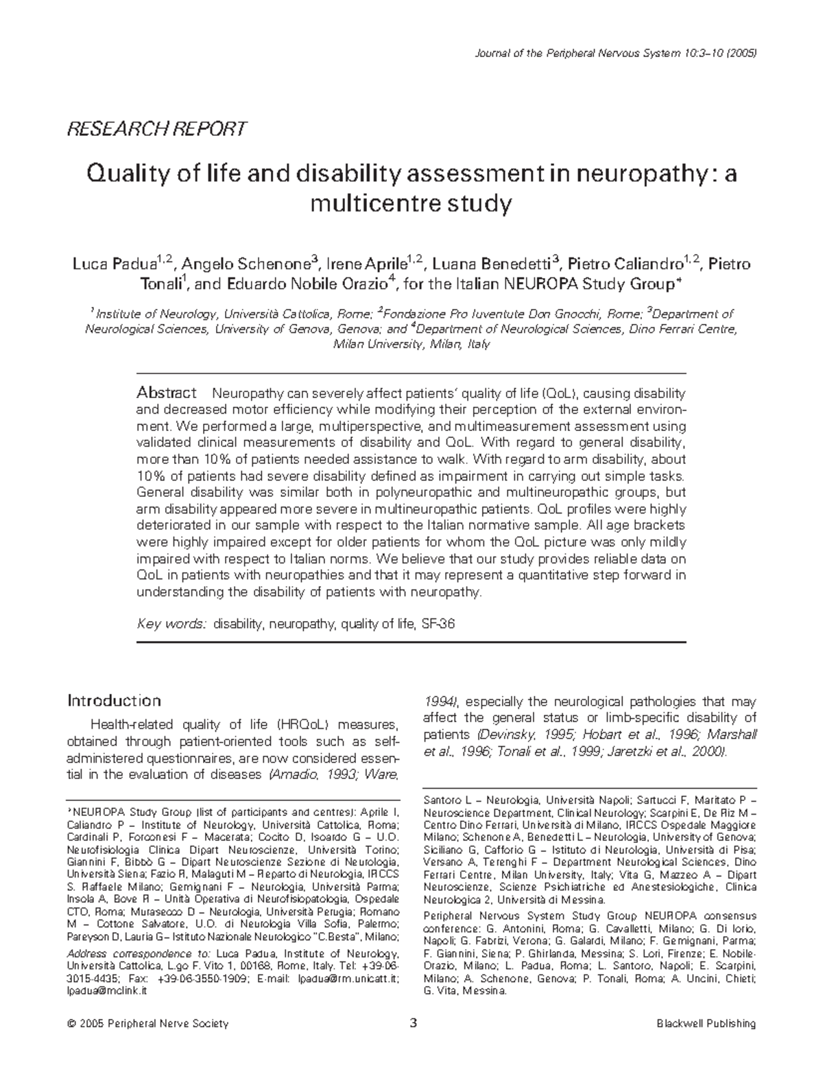 Quality of life and disability assessmen - We performed a large ...