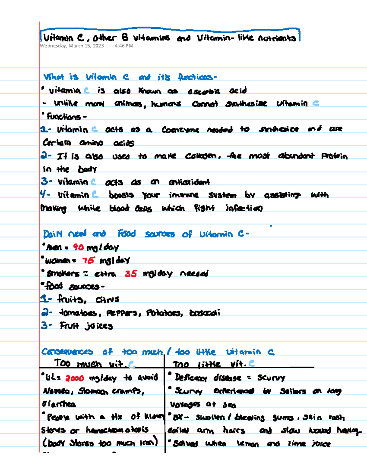 Vitamin c, other vitamin Bs and vitamin-like nutrients Lecture notes ...