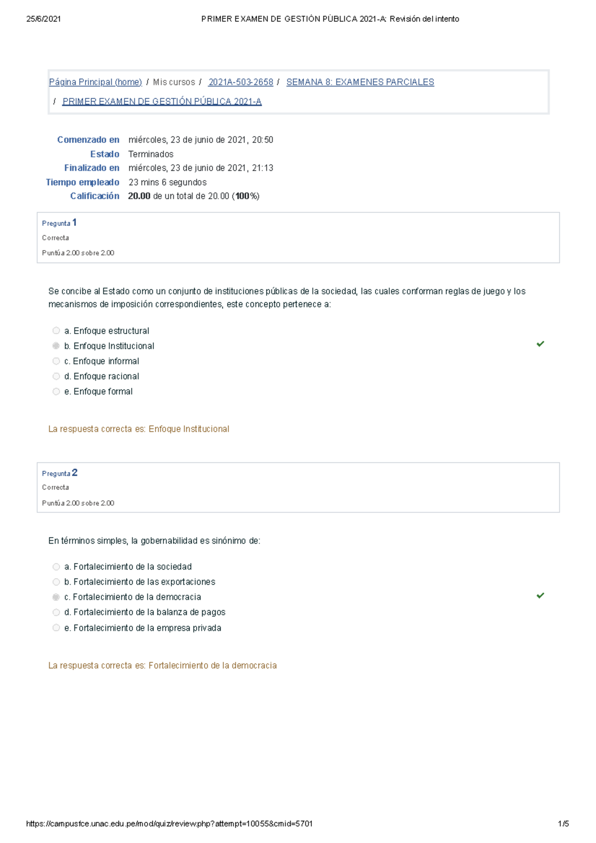 Primer Examen DE Gestión Pública 2021-A Revisión del intento - Página ...