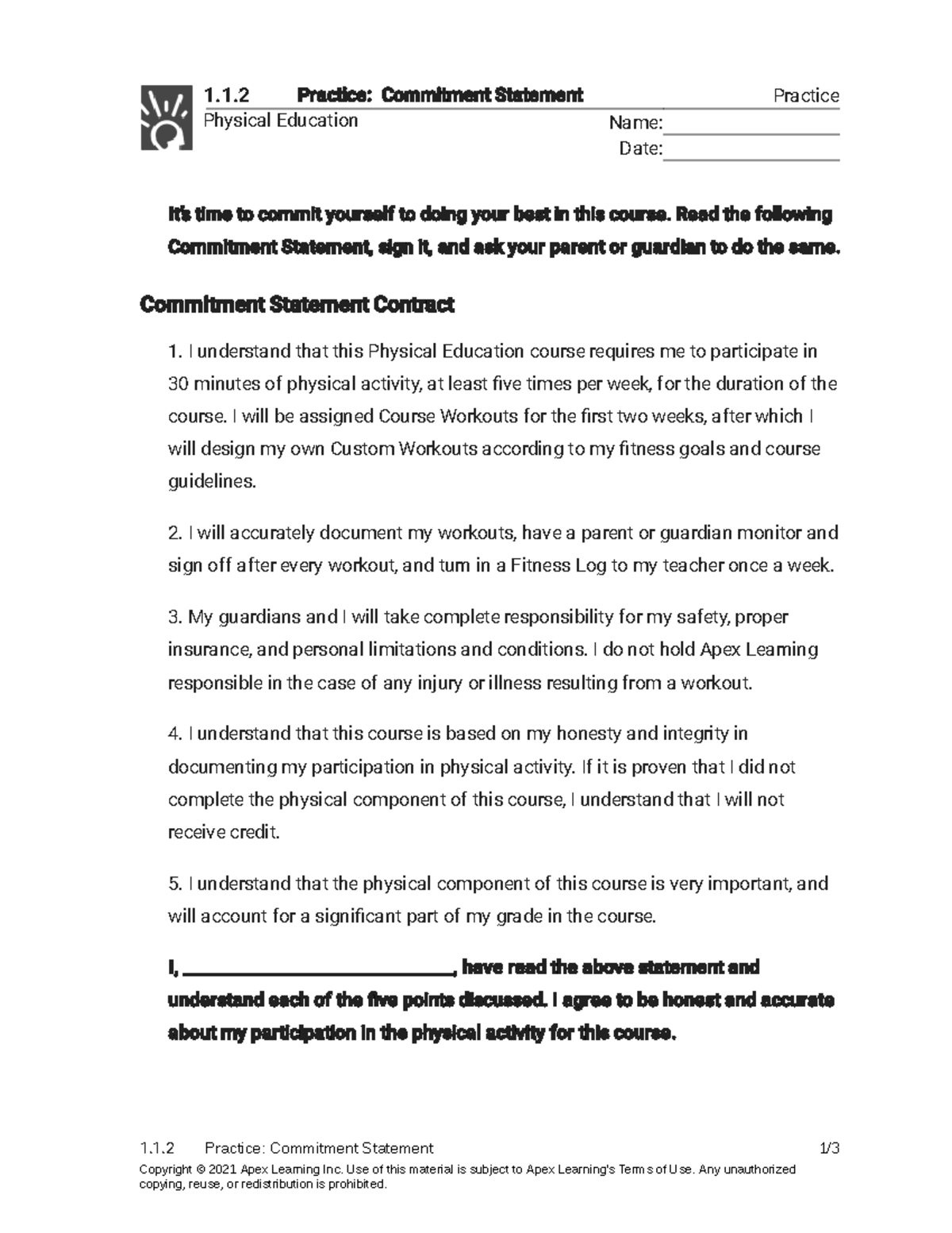 1.1.2 Practice - Commitment Statement (Practice) - Practice: Commitment ...