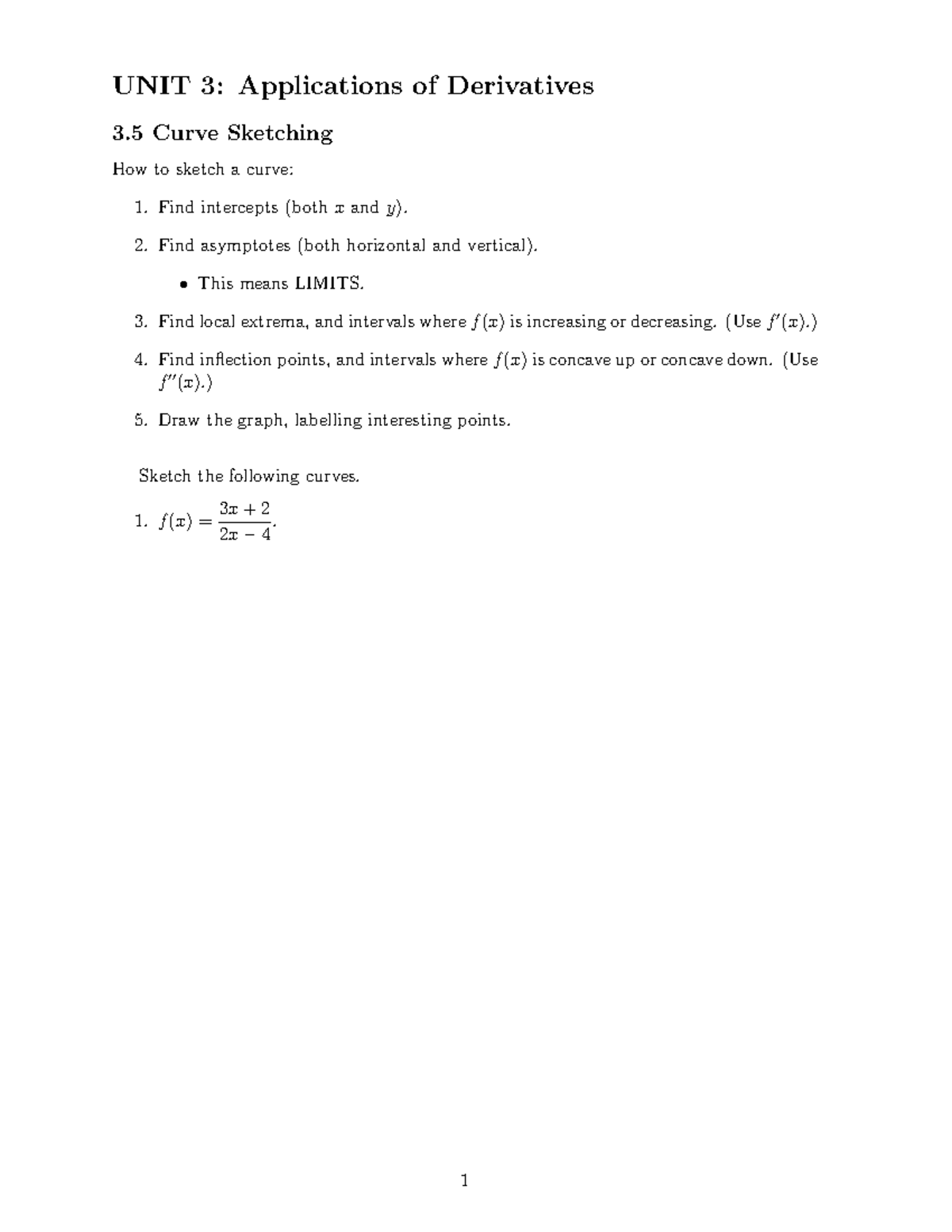 7. Curve Sketching - math 1000 cal i all lec notes for session 2021 ...