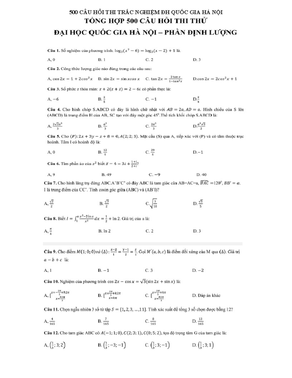 500 Cau Trac Nghiem Danh Gia Nang Luc Dai Hoc Quoc Gia Ha Noi - 500 CÂU HOI THI TRAC NGHIÊM DH ...