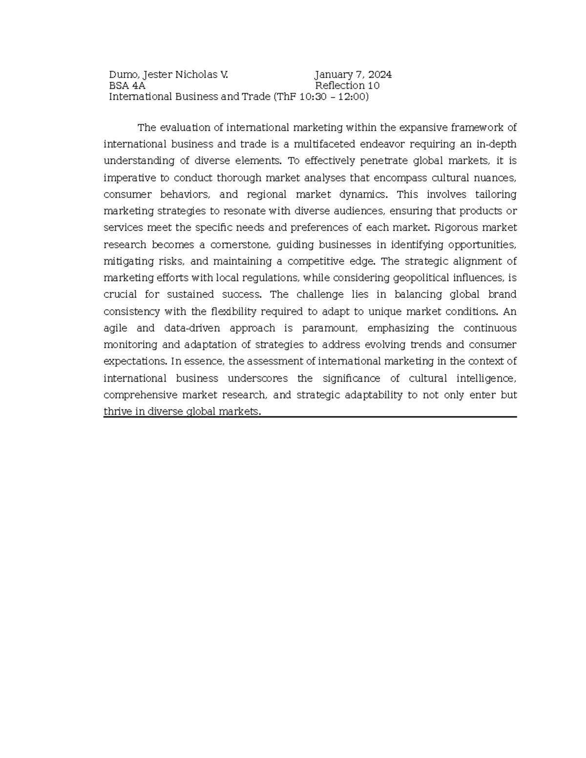 econ dev reflection vid 10 - Dumo, Jester Nicholas V. January 7, 2024 ...