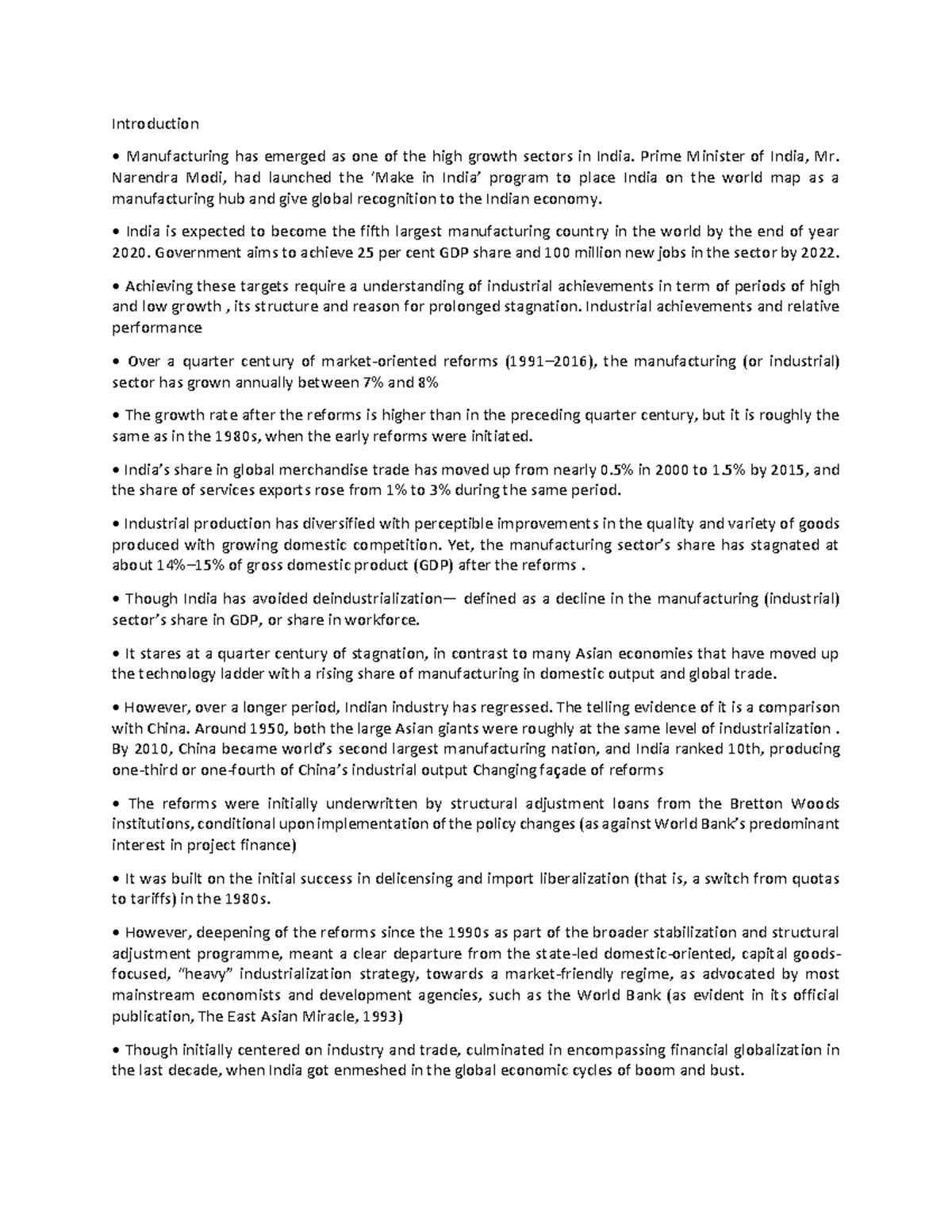 Manufacturing sector - Introduction Manufacturing has emerged as one of ...