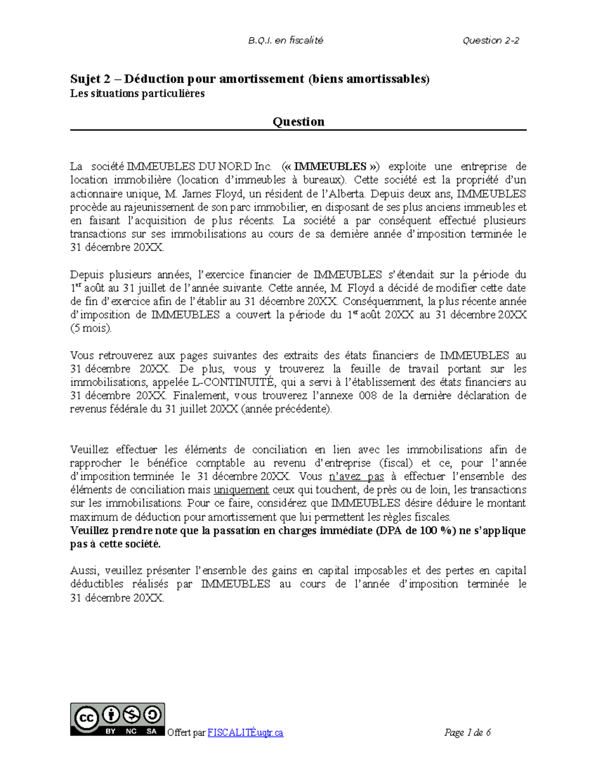 Question 2-2 - exercice fiscalié - Sujet 2 – Déduction pour ...