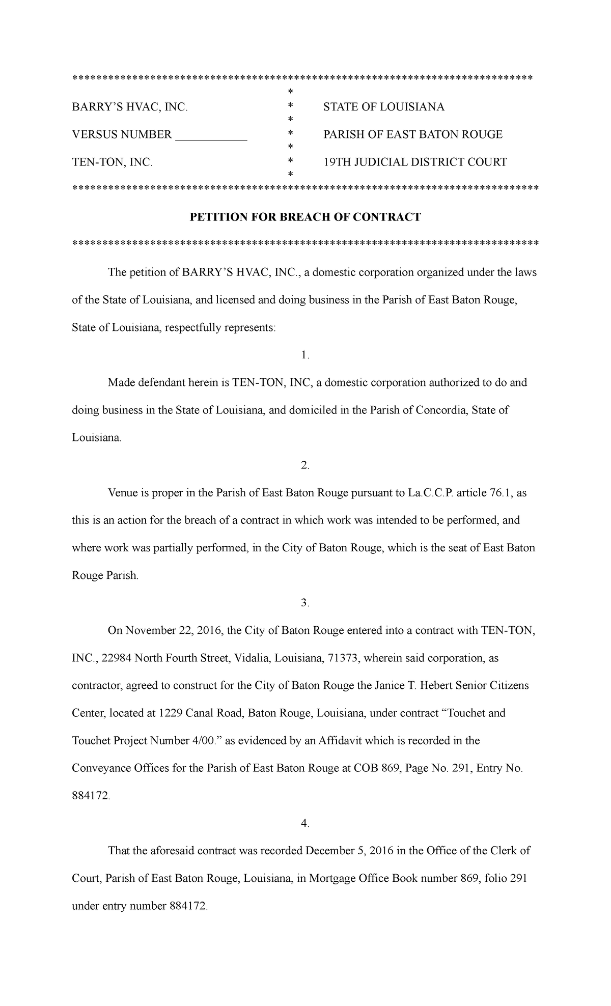 ADR Petition for Damages-Breach of Contract - - Studocu