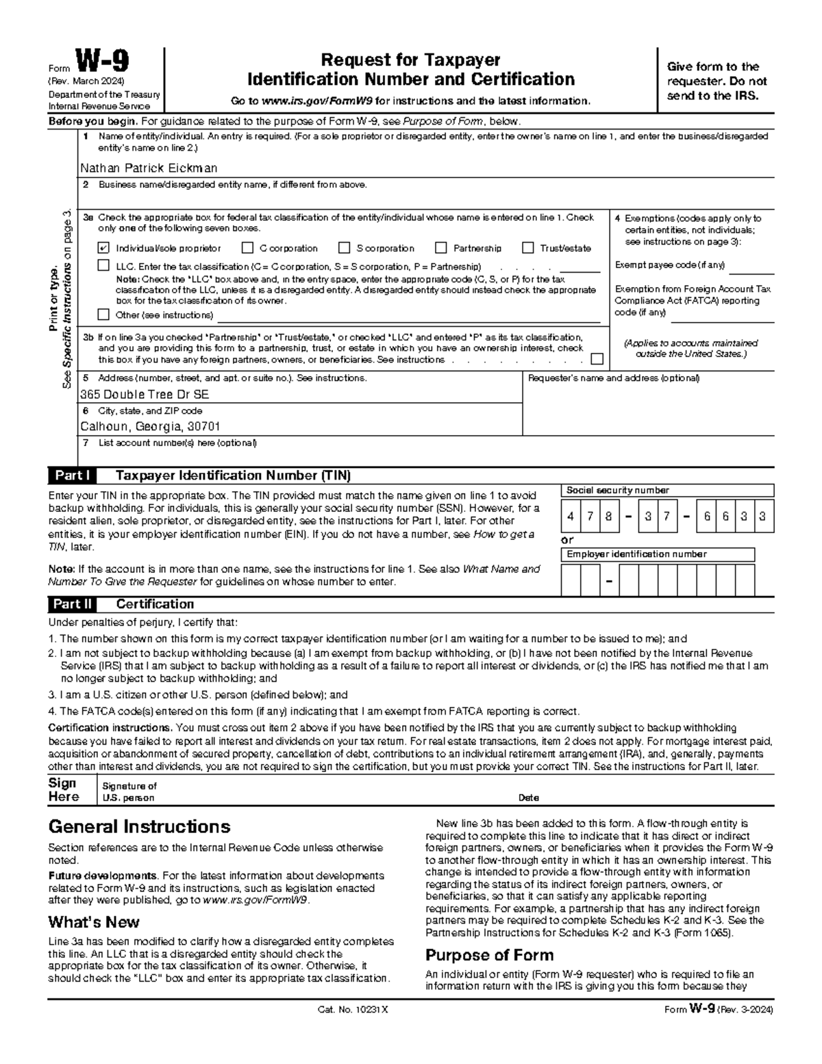 W9 Form - notes - Form W- (Rev. March 2024) Request for Taxpayer ...