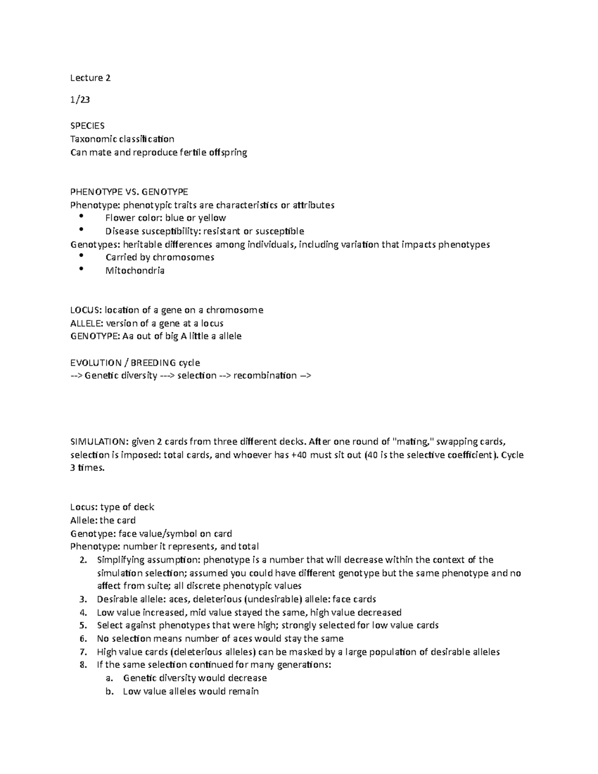 Lecture 2 - Phenotypes vs. genotypes, evolution simulation - Lecture 2 ...