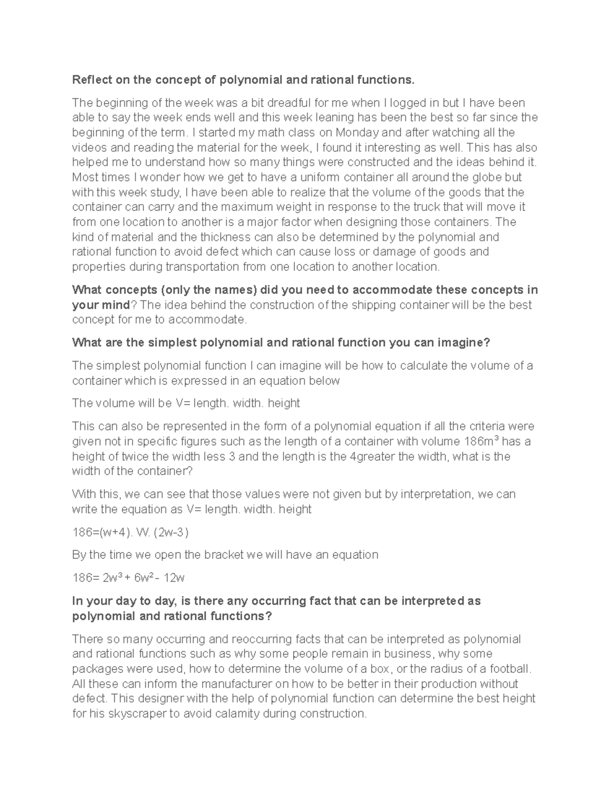 Learning journal week three - Reflect on the concept of polynomial and ...