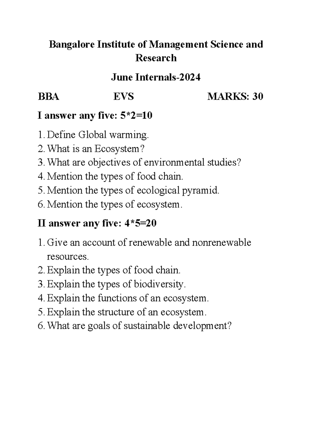 JUNE Internals - Bangalore Institute of Management Science and Research ...
