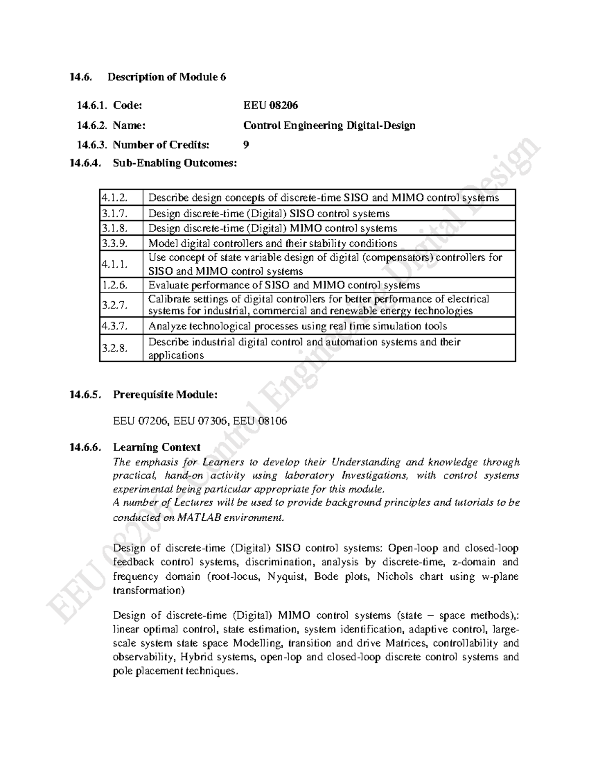 Module descriptor EEU 08206 - 14. Description of Module 6 14.6. Code ...