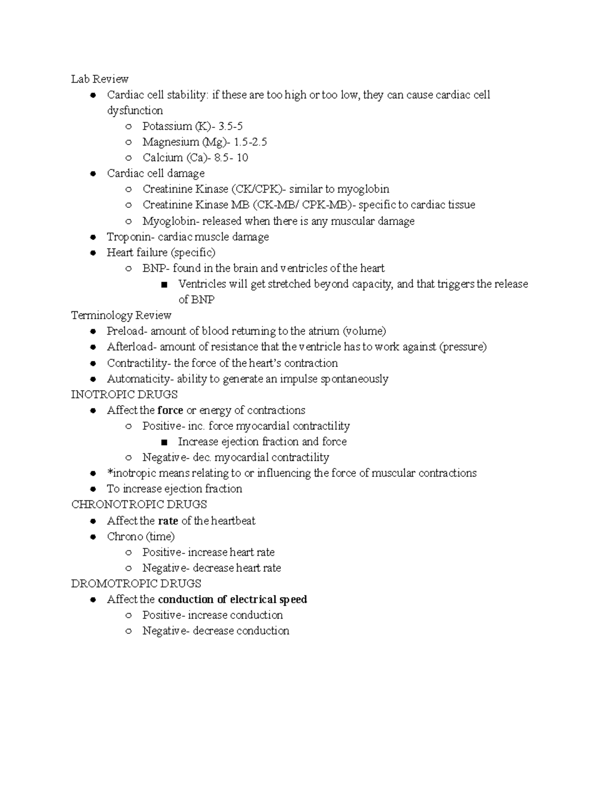 Last Pharm Test - Notes for last test - Lab Review Cardiac cell ...