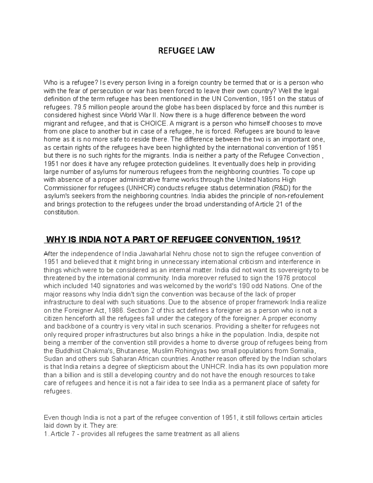 Refugee Law - CASE - REFUGEE LAW Who is a refugee? Is every person ...