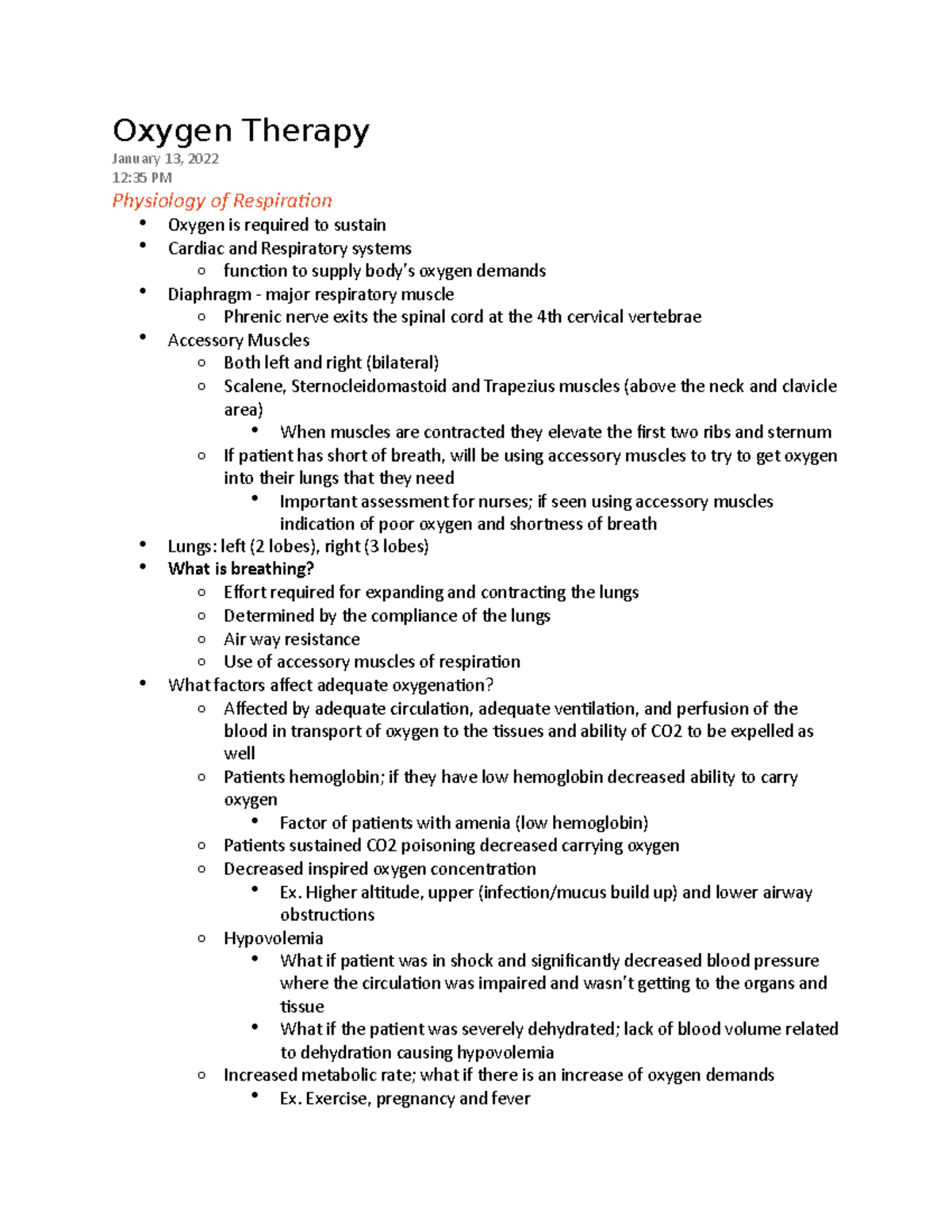 Session 2: Oxygen Therapy - Oxygen Therapy January 13, 2022 12:35 PM ...