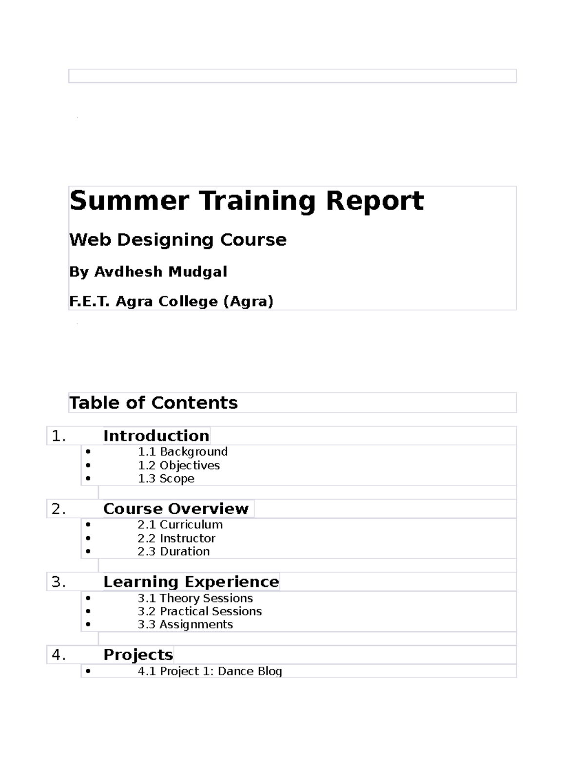 Summer Training Report design - Summer Training Report Web Designing ...